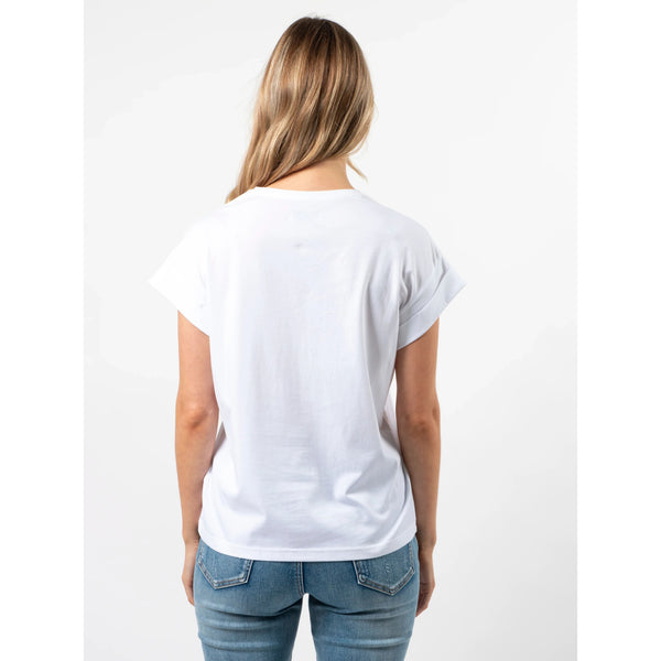 Embroidered logo tee cuff sleeve tee – By Design Fashions